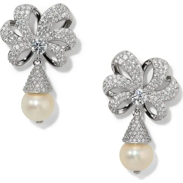 Nadri Eros Faux Pearl Drop Earrings - Rhodium