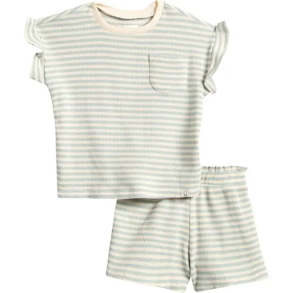 LITTLE PLANET Stripe Waffle Knit Top And Shorts Set - Lp Green Striped
