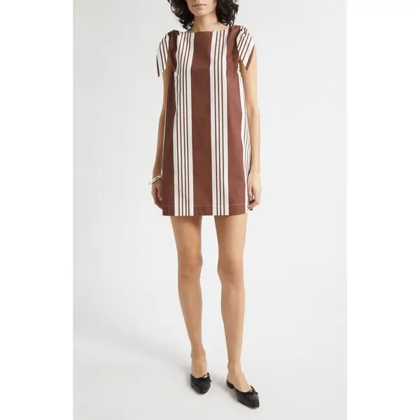 Posse Rosie Variegated Stripe Cotton Mini Dress - Choc Stripe