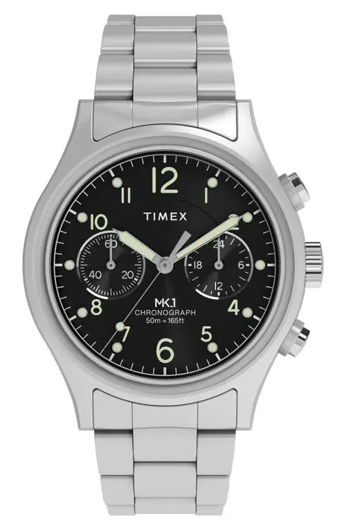 Timex® Mk1 Chronograph Stainless Steel Bracelet Watch - Black/silverone