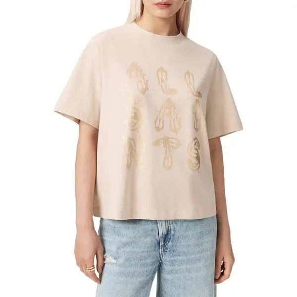 ALLSAINTS Ella Lisa Metallic Graphic T-shirt - Dove White