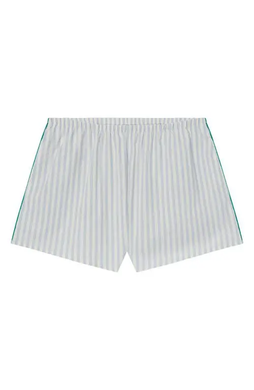 Lunya Piped Airy Cotton Pajama Shorts - Stillwater Stripe/spg Clvr