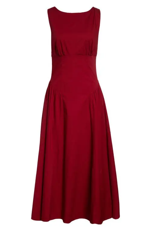 Staud Gwen Drop Waist A-line Midi Dress - Rouge