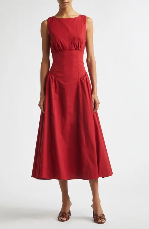 Staud Gwen Drop Waist A-line Midi Dress - Rouge