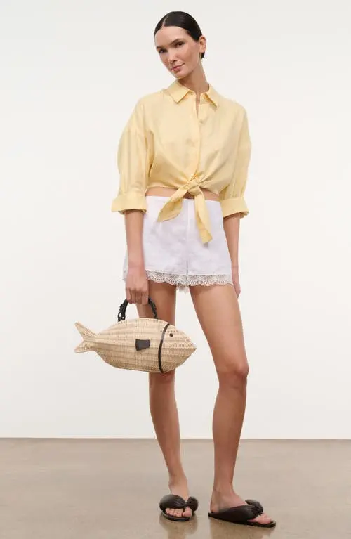 Staud Lisa Tie Front Linen Button-up Top - Butter