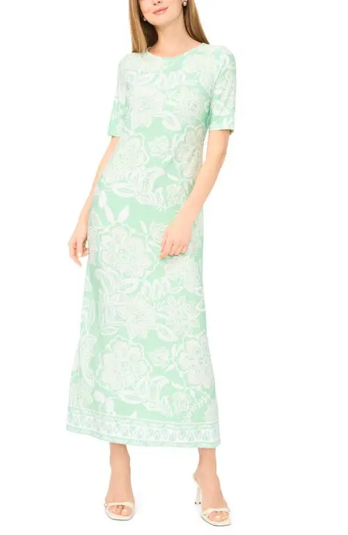 Vince Camuto Floral Print Maxi Dress With Short Sleeves - Lucent White