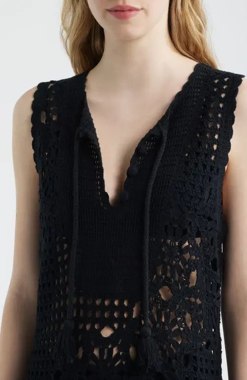 FRAME The Postcard Tie Neck Crochet Maxi Dress