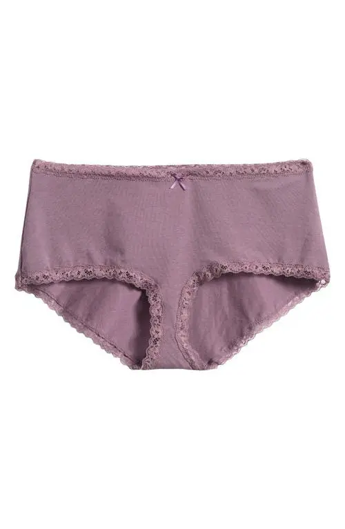 SKIMS Lace Trim Stretch Cotton Boyshorts - Fig Tonal