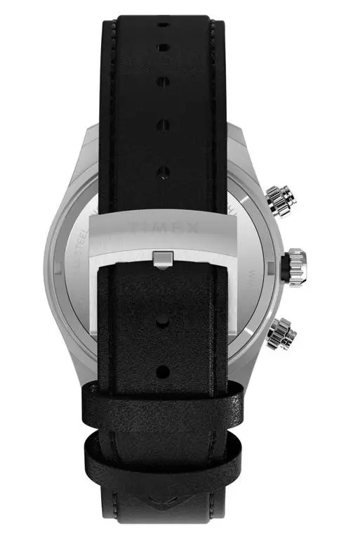 Timex® Waterbury Chronograph Leather Strap Watch - Black