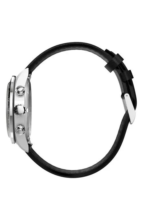 Timex® Waterbury Chronograph Leather Strap Watch - Black