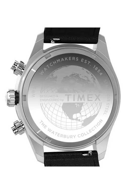 Timex® Waterbury Chronograph Leather Strap Watch - Black