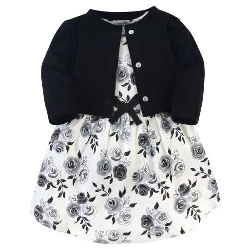 TOUCHED BY NATURE Organic Cotton Dress And Cardigan Set - Black Floral