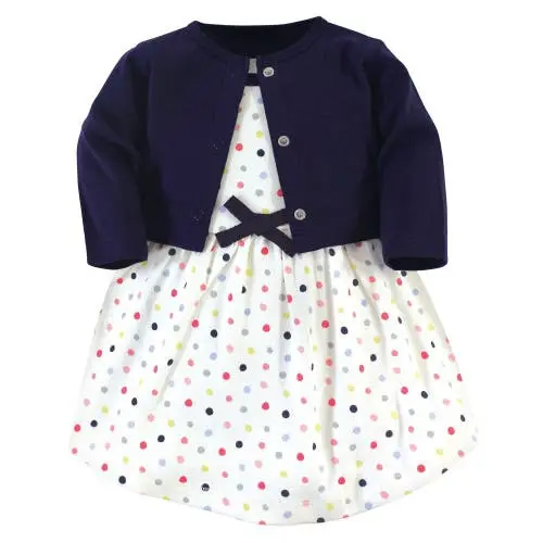 TOUCHED BY NATURE Organic Cotton Dress And Cardigan Set - Colorful Dot