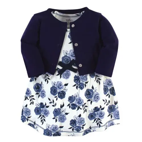 TOUCHED BY NATURE Organic Cotton Dress And Cardigan Set - Navy Floral