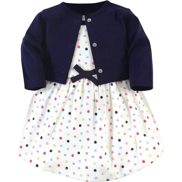 TOUCHED BY NATURE Organic Cotton Floral Dress And Cardigan Set - Colorful Dot