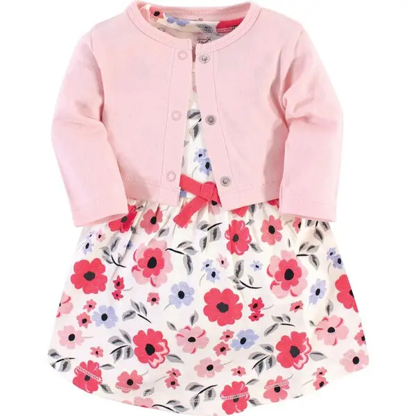TOUCHED BY NATURE Organic Cotton Floral Dress And Cardigan Set - Coral Garden