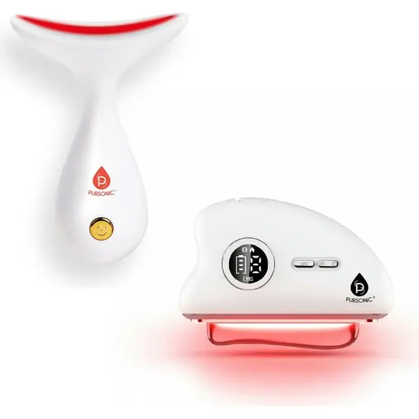 PURSONIC 7-in-1 Led Light Therapy Face & Neck Device + Sculpting Wand Gua Sha - White