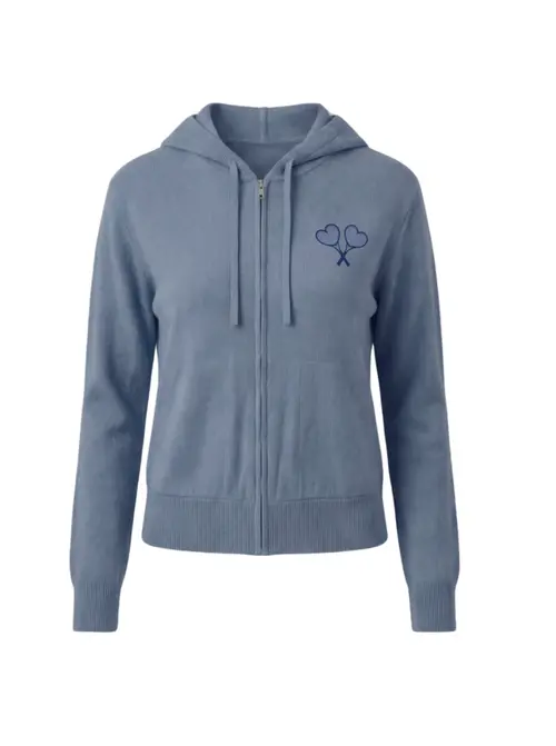 LOVE ALL TENNIS Courtside Cashmere Zip-up Hoodie - Denim