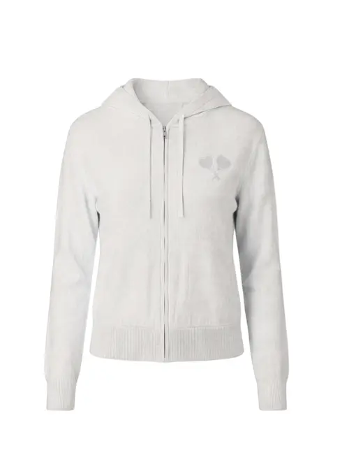LOVE ALL TENNIS Courtside Cashmere Zip-up Hoodie - Sugar