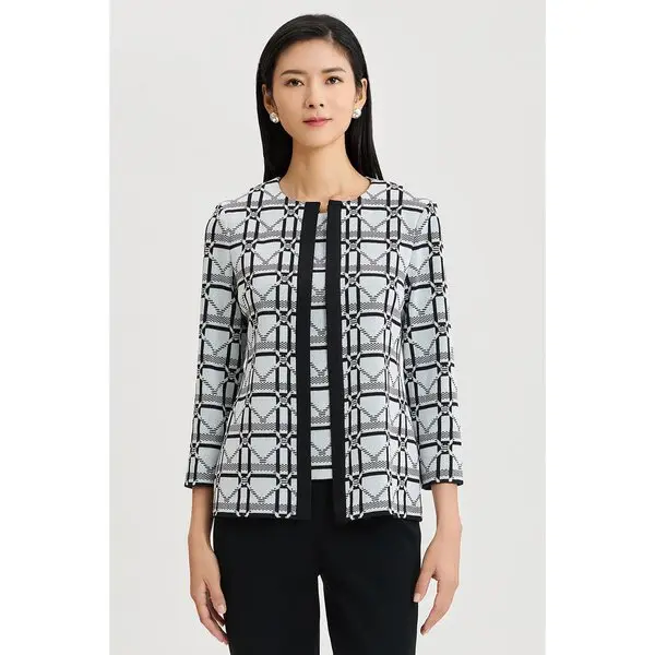 Ming Wang Monochrome Geometric Knit Jacket