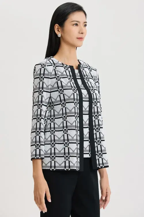 Ming Wang Monochrome Geometric Knit Jacket