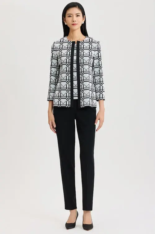 Ming Wang Monochrome Geometric Knit Jacket