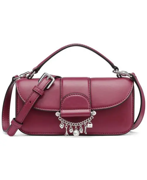 Karl Lagerfeld Paris Jocelina Leather Crossbody Bag With Charms - Currant