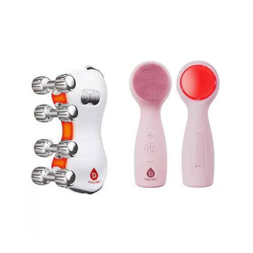 PURSONIC 5-in-1 Skin Roller Massager With Led Light Therapy & 3-in-1 Facial Cleansing Device With 7 Color Led Light Therapy - Multicolor