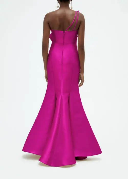 Amsale Mikado Twisted Double Bow Gown - Fuchsia