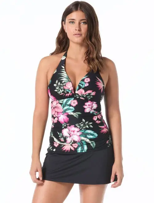 COCO REEF Dd-cup Halterneck Floral Print Tankini Swim Top - Black Mlt