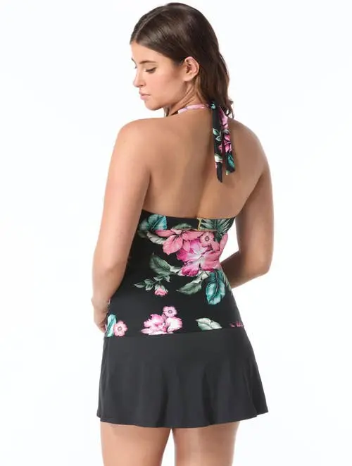 COCO REEF Dd-cup Halterneck Floral Print Tankini Swim Top - Black Mlt