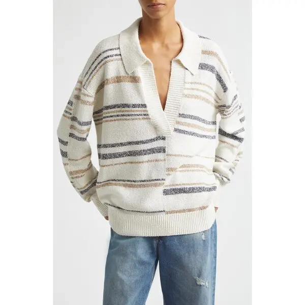 TWP Striped V-neck Polo Sweater
