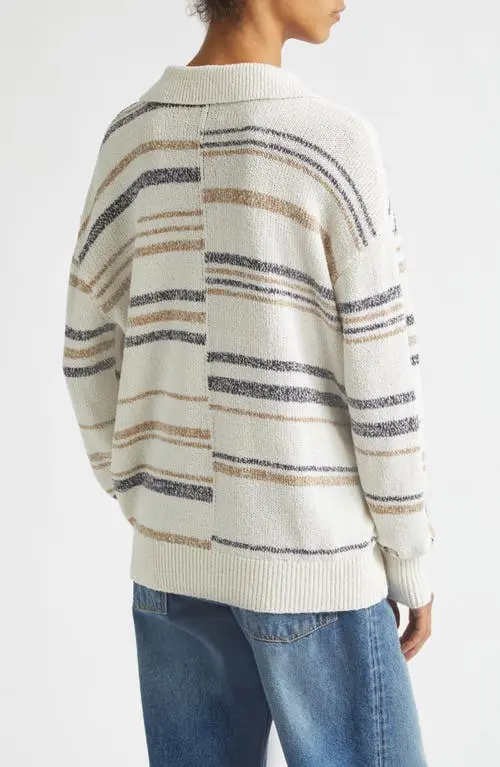 TWP Striped V-neck Polo Sweater