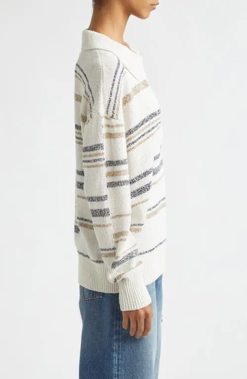 TWP Striped V-neck Polo Sweater