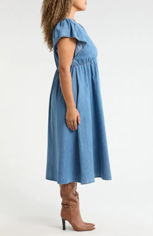 Treasure & Bond Flutter Sleeve Chambray Midi Dress