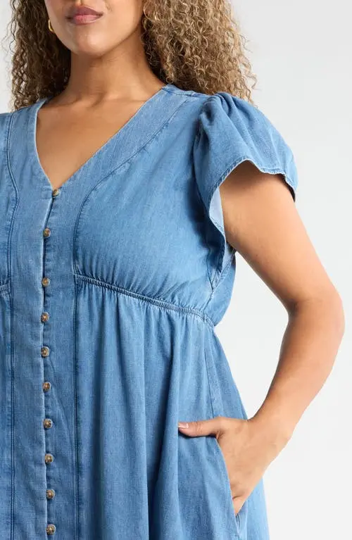 Treasure & Bond Flutter Sleeve Chambray Midi Dress