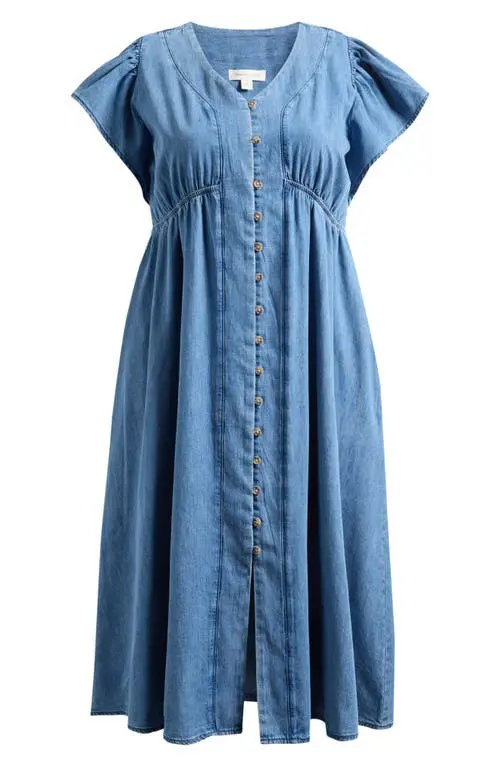 Treasure & Bond Flutter Sleeve Chambray Midi Dress