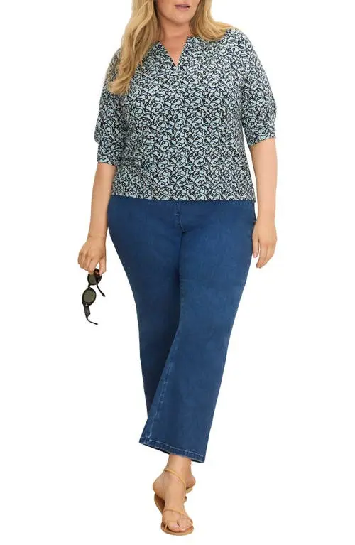 NIC+ZOE Fine Vines Print Split Neck Top - Aqua Multi