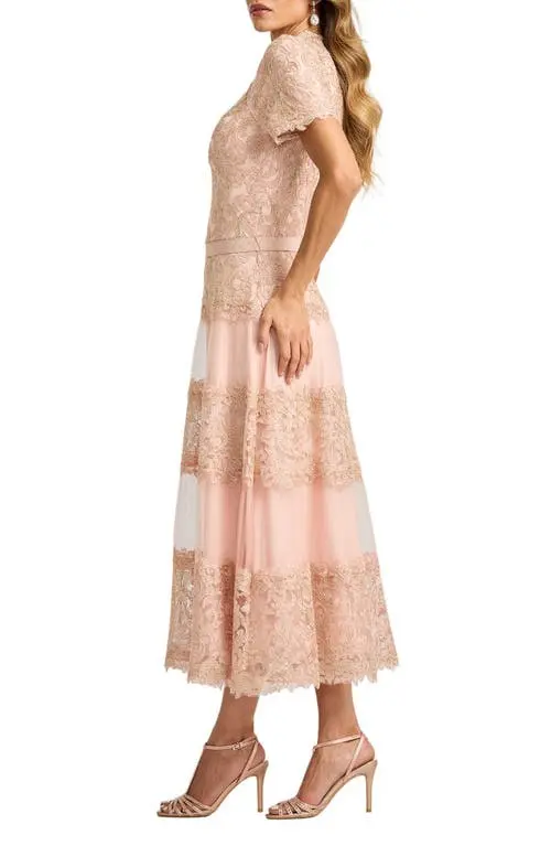 Tadashi Shoji Lace And Mesh Midi Cocktail Dress
