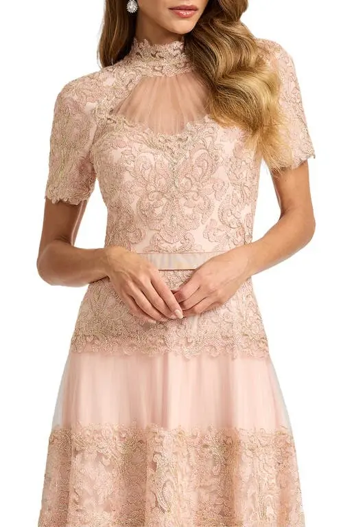 Tadashi Shoji Lace And Mesh Midi Cocktail Dress