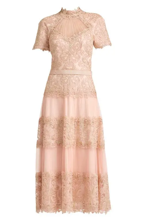 Tadashi Shoji Lace And Mesh Midi Cocktail Dress
