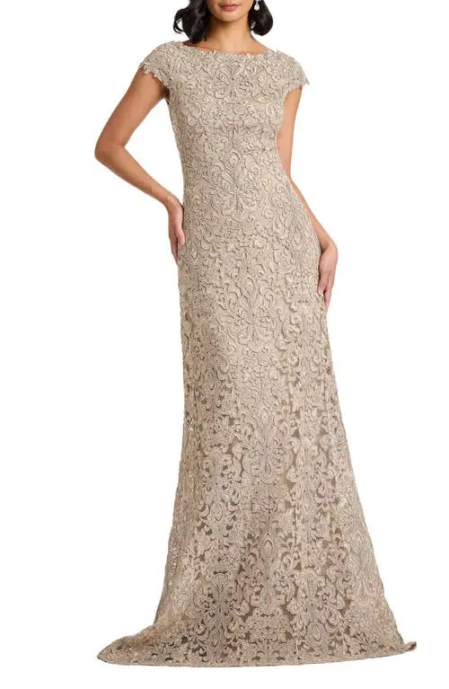 Tadashi Shoji Bateau Neck Lace Gown