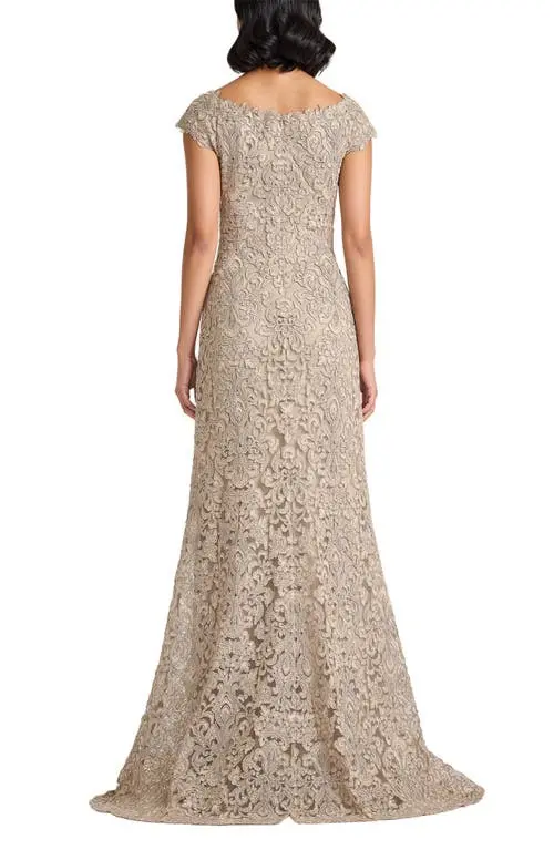 Tadashi Shoji Bateau Neck Lace Gown
