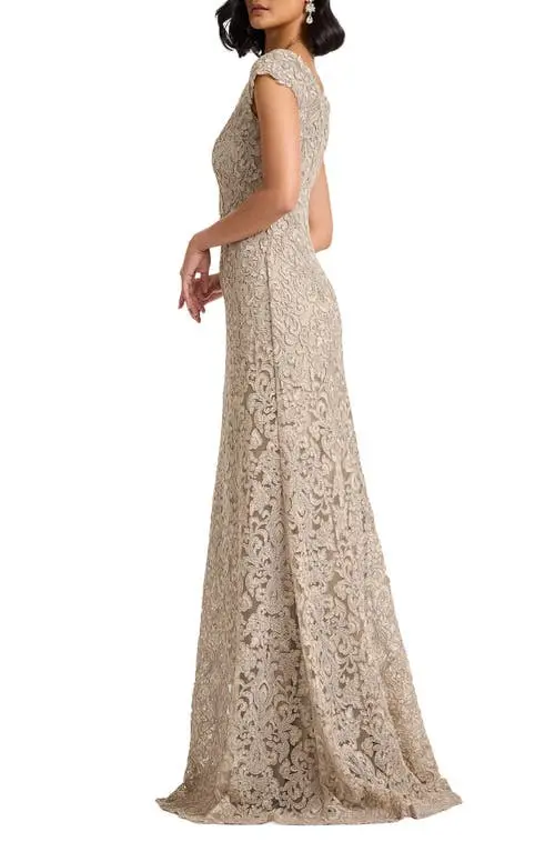 Tadashi Shoji Bateau Neck Lace Gown