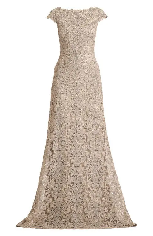 Tadashi Shoji Bateau Neck Lace Gown