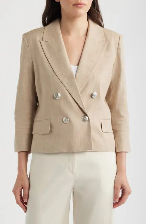 Halogen Double Breasted Cropped Blazer - Pebble