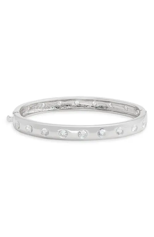 Nordstrom Cubic Zirconia Hinge Bangle Bracelet - Clear- Silver