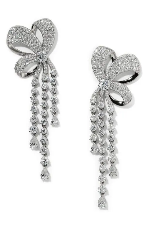 Nadri Eros Ribbon Bow Drop Earrings With Pavé Cubic Zirconia - Rhodium