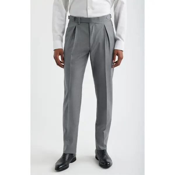 Zanella Danny Pleated Solid Wool Dress Pants - Light Grey