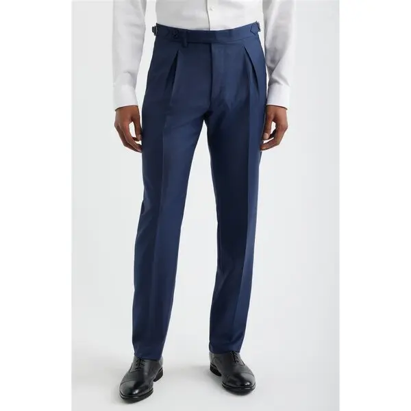 Zanella Danny Pleated Solid Wool Dress Pants - Blue